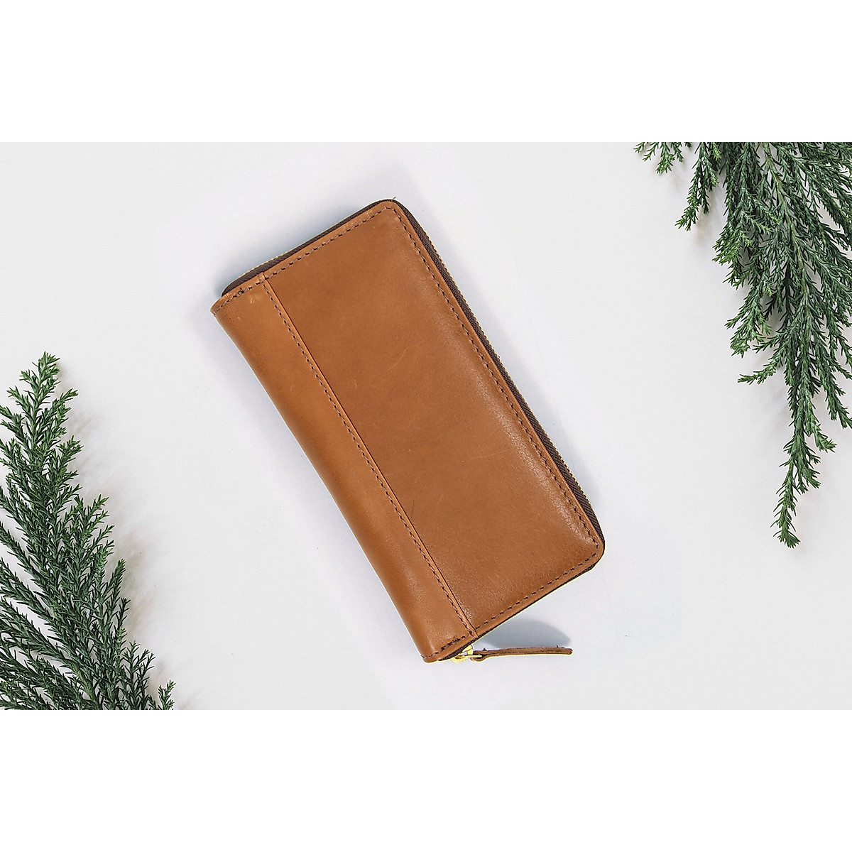 Women's RFID Blocking Large Capacity Leather Wallet Zip Around Phone Clutch Large Travel Purse Wristlet (Seaweed)