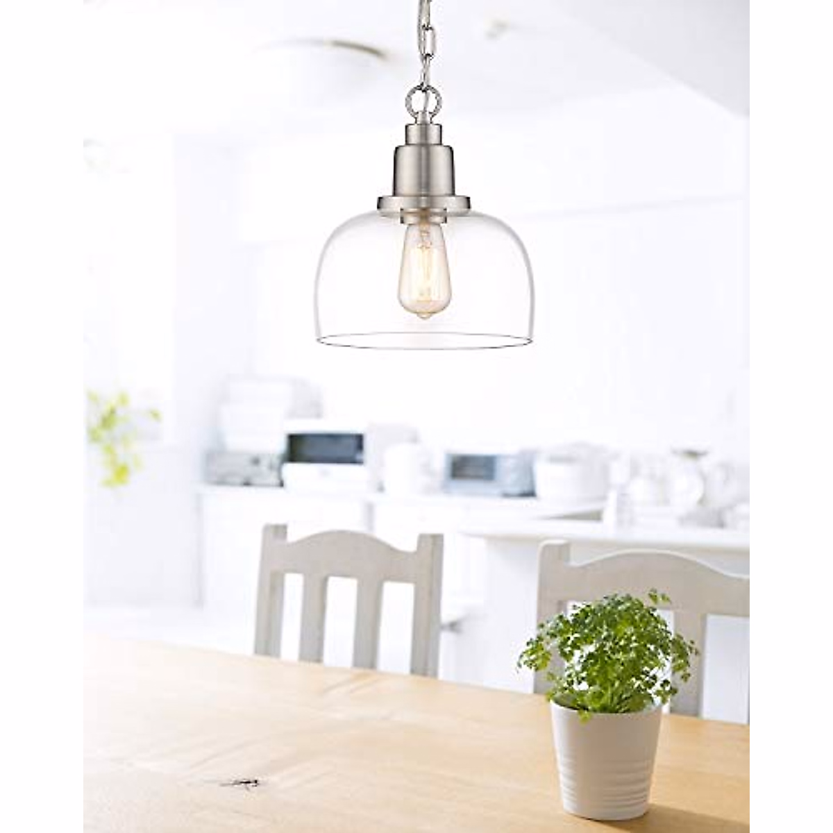 EAPUDUN Modern Farmhouse Pendant Light, 1-Light Industrial Hanging Light Fixture 9.3-inch, Brushed Nickel Finish with Clear Glass Shade, PDA1127-BNK