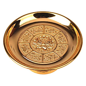 Cabilock Buddhist Plate Offering Bowl Footed Food Dessert Snack Blessing Bowl for Altar Rituals Incense Smudging Decoration Golden 7Inch