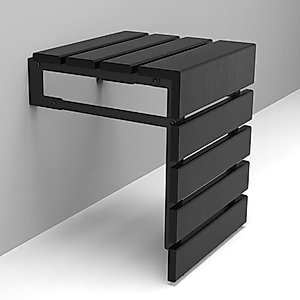 Folding Wall Mounted Teak Wood Handmade Shower Seat, Inside Shower Bathroom Stool for Seniors Disabled Pregnant Handicapped, Foldable Water Resistant Outdoor Bench (Black)