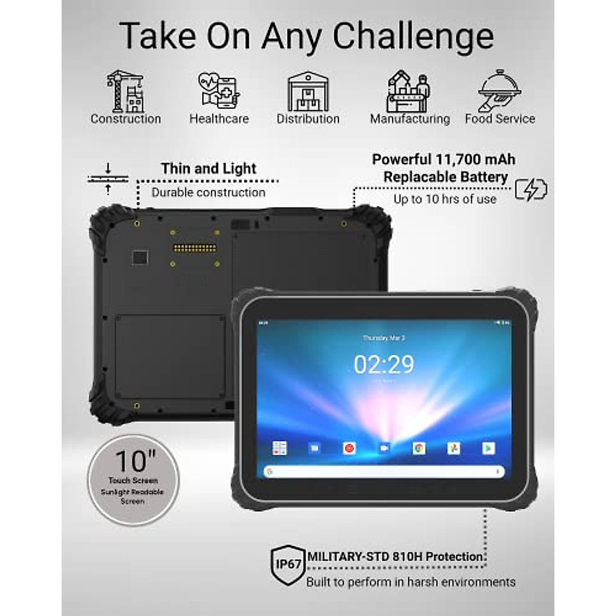 Minno Maverick Rugged 10" Android 10 Tablet | 4GB/64GB | Slim Design with Physical Buttons | LTE (Unlocked AT&T & T-Mobile) (A10M10- Maverick A10)