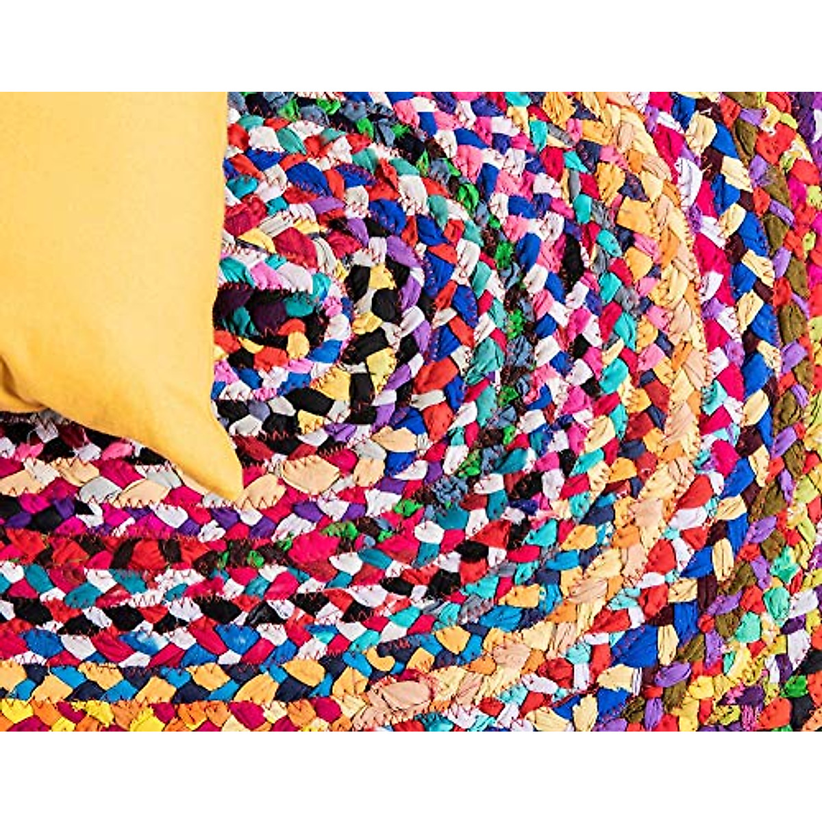 Unique Loom Braided Chindi Collection Area Rug - Layer (3' 3" Round, Multi/ Blue)