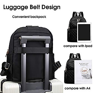 Gazigo Backpack for Women, Nylon Travel Backpack Purse Black Shoulder Bag Small Casual Daypack for Girls (Black Quilted)