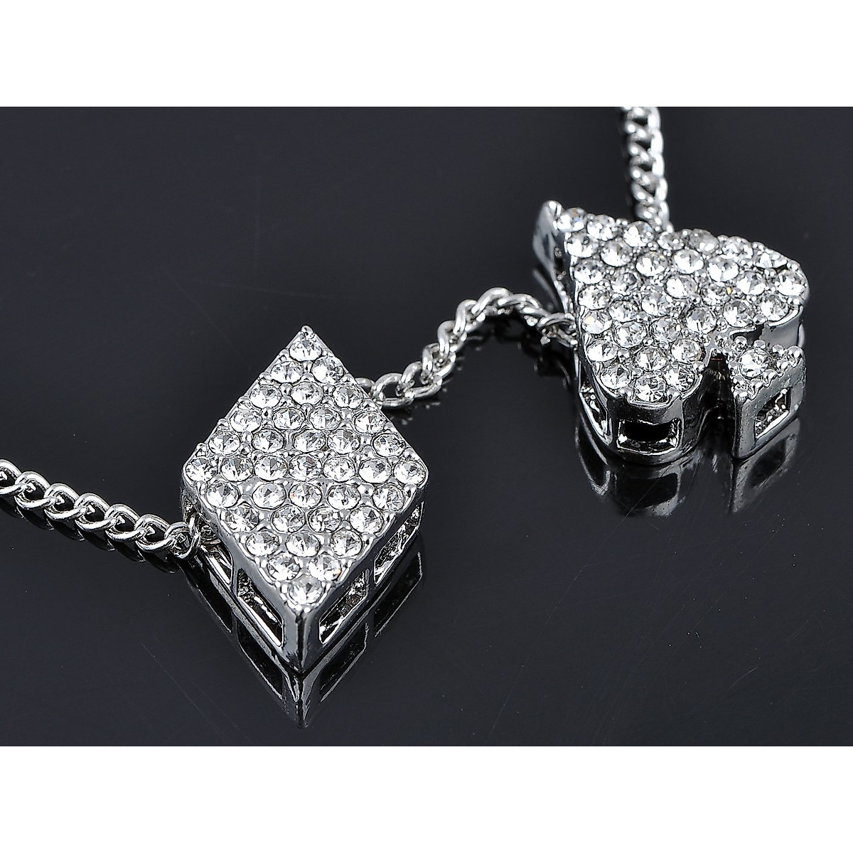 Alilang Vegas 4 Suits Gamblers Luck Lucky Casino Crystal Rhinestones Moveable Pendant Necklace, Sliver