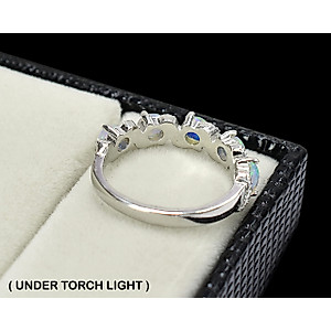 Natural 4 MM Ethiopian Welo Fire Opal Cabochon Ring 925 Sterling Silver October Birthstone Cluster Ring Fire Opal Jewelry Handmade Ring Birthday Gift For Girlfriend (RG-7809) (Sterling Silver, 7 US)