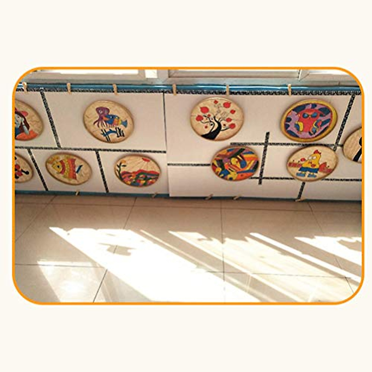 MILISTEN Flat Wicker Bamboo Wood Round Serving Platter Bamboo Basket Tray Flat Shallow Basket for Kids DIY Drawing 42CM