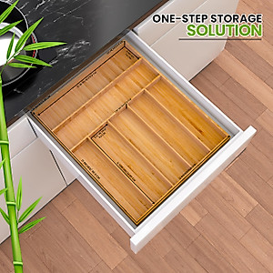 Utopia Kitchen Bamboo Drawer Organizer for Kitchen Utensils, Large Cutlery, and Silverware, Flatware Holder Tray, Natural, 7 Compartments