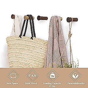 INMAN Wall Hooks, Wall Mounted Coat Hooks - 2.36'' Length Natural Wood Pegs, Entryway Wall Hangers Hooks for Hanging Coats, Hats, Bags and Towels, Pack of 4, Oak