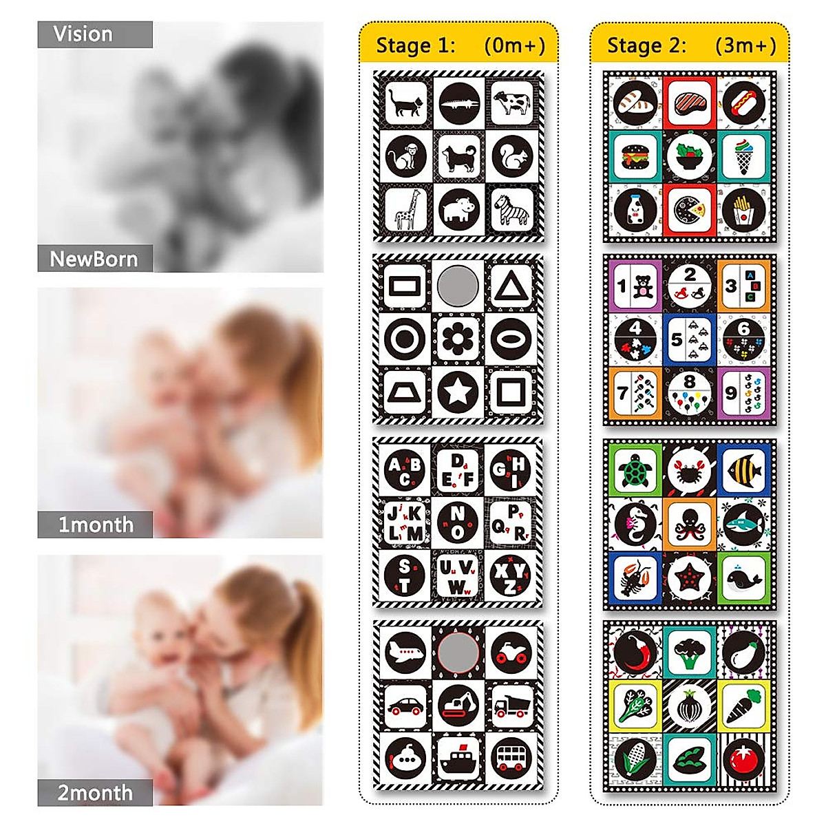 teytoy Tummy Time Floor Mirror, Double High Contrast Play and Pat Activity Mat Black and White Baby Crinkle Toys with Teether, Great Gift for Infants Boys and Girls -Pack of 4