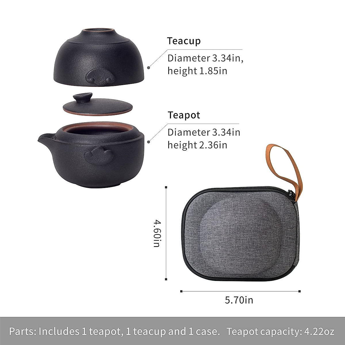 HEER Chinese Travel Gaiwan Tea Set for One, Ceramic Small Kungfu Teapot with Teacup for Adults, Japanese Style Tea Accessories for Tea Lovers.