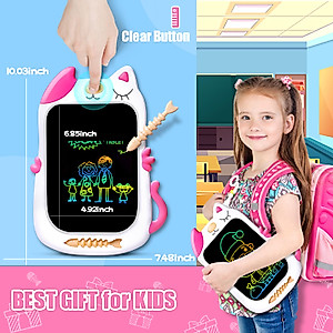 GJZZ Drawing Doodle Board Toys for 3 4 5 6 7 Year Old Girls Boys Gifts, LCD Writing Tablet and Scribble Board Learning Toy for Kids, Birthday Gift for Toddler - Pink White