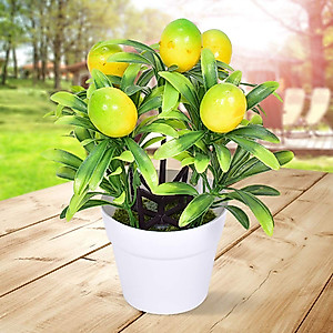 RESOYE Artificial Lemon Tree Potted, Simulation Lemon Branch with Green Leaves, Yellow Fake Small Potted Lemon Decor Fruit Tree for Kitchen Home Garden Farmhouse, 6.3In(210316XU02-2-10455-1042225761)