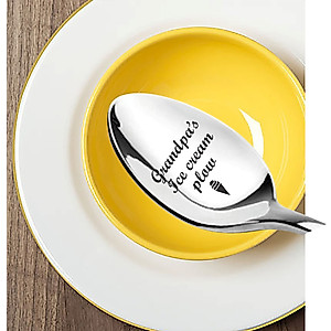 Grandpas Ice Cream Plow | Engraved Spoon Gift for Grandfather | Gift For Grandpa Daddy | Birthday Anniversary Christmas for Men | Stocking Stuffer Ice Cream Lovers Dessert Spoon | 7 Inches Spoon