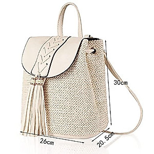 Fashion Women Girls Mini Travel Backpack Woven Straw Backpack Straw Crossbody Shoulder Bag (Large Size + Yellow)