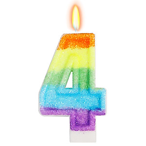 Rainbow Candles for Birthday Cakes, Rainbow Themed Cake Topper, Rainbow Birthday Party Decorations, 4th Number Candle (Number 4)