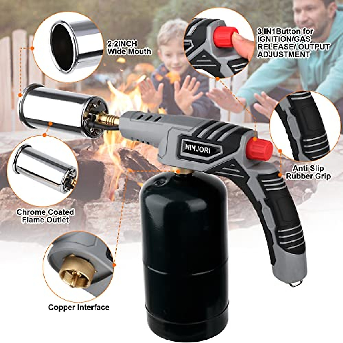 Powerful Cooking Torch,Sous Vide,Propane Kitchen Torch, Searing Steak Meater Gun Lighter,Culinary Kitchen Grilling Tool for Searing Steak & Creme Brulee