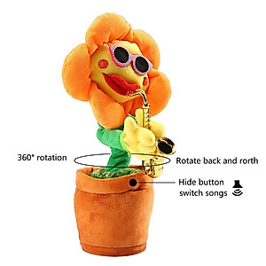 Musical Singing Dancing Repeating Talking Sunflower Soft Plush Funny Creative Saxophone Kids Toy(Yellow)