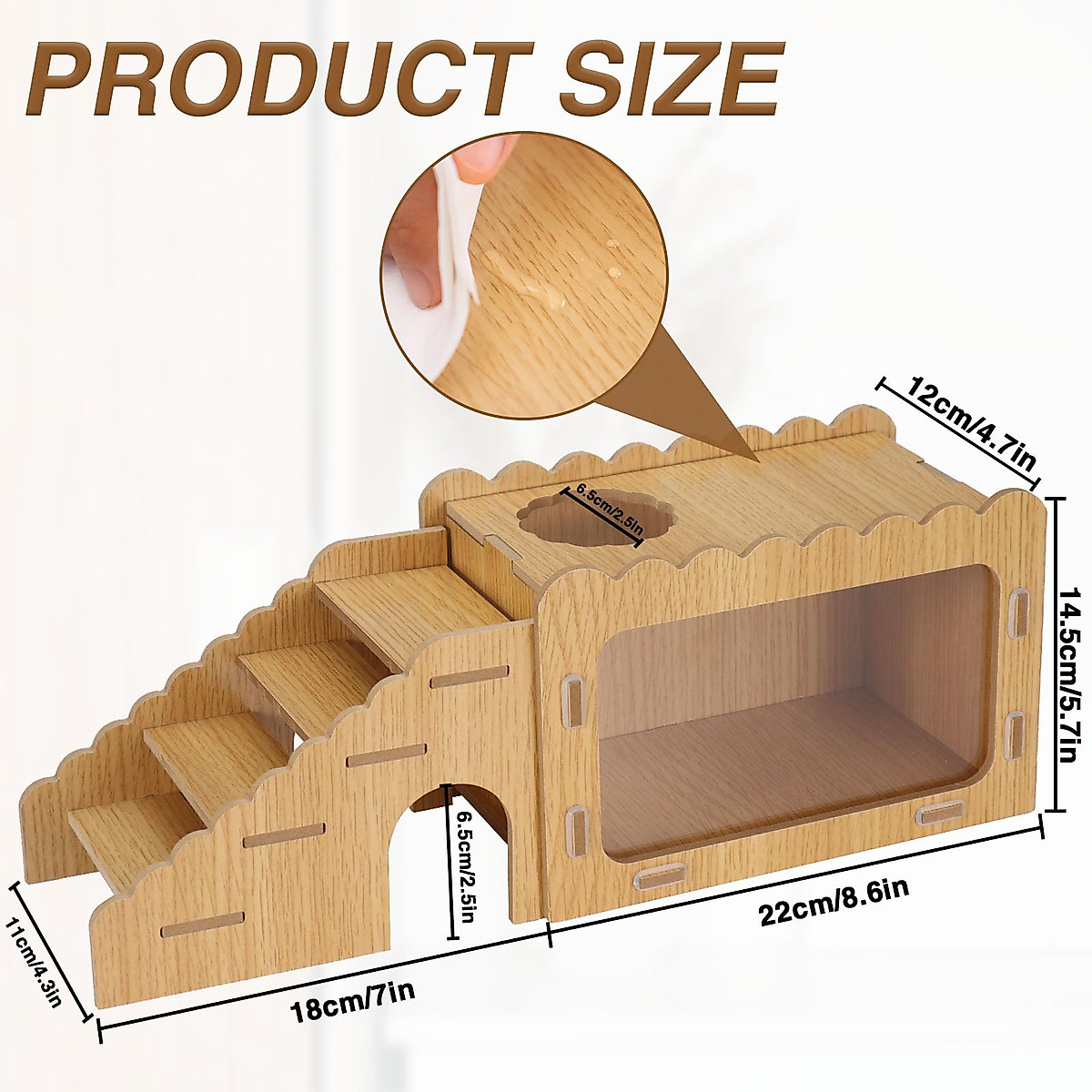 Hamster Digging Box, Small Visible Hamster Digging Room with Acrylic Transparent Board, Hamster Hideout and Exploration House with Climbing Ladder, Hamster Digging Wood Toy for Guinea Syrian Hamsters