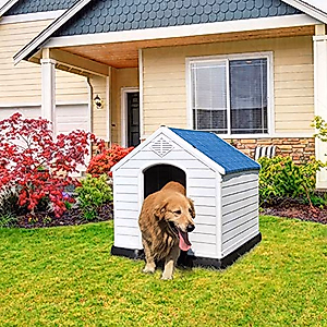 ZENY Plastic Dog House - Waterproof Dog Kennel with Air Vents and Elevated Floor All Weather Indoor Outdoor Insulated Doghouse Puppy Shelter, Easy to Assemble