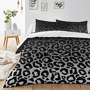 Ombre Leopard Duvet Cover Sets Black Grey Gradual Color Bedding Sets 3 Pcs Soft Comforter Covet Set Including 1 Quilt Cover 2 Pillow Cases, California King Comforter Cover Set with Zipper Closure