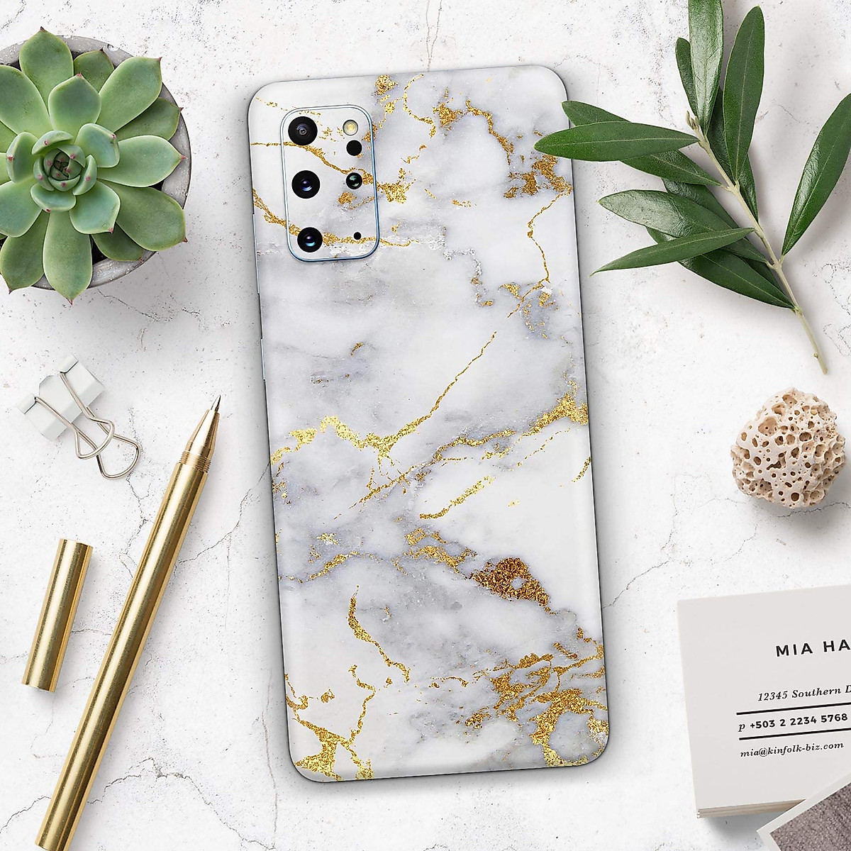 DesignSkinz Marble & Digital Gold Foil V2 Protective Vinyl Decal Wrap Skin Cover Compatible with The Samsung Galaxy S20 (Screen Trim & Back Glass Skin)