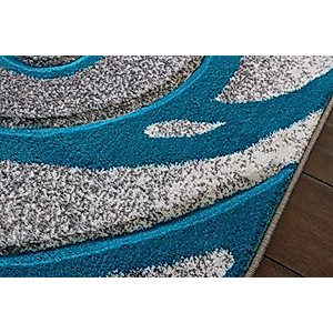 Masada Rugs, Grey White Turquoise Modern Woven Area Rug, Hand Carved (8 Feet X 10 Feet, Turquoise)