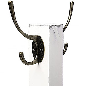 MyGift Vintage White Wood Tabletop Coffee Mug Holder Hanging Tree Rack with 4 Antique Brass Tone Double Hooks