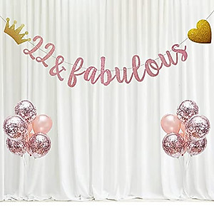 22 & Fabulous Banner, Pre-Strung, No Assembly Required, Funny Rose Gold Paper Glitter Party Decorations for 22nd Birthday Party Supplies, Letters Rose Gold,ABCpartyland