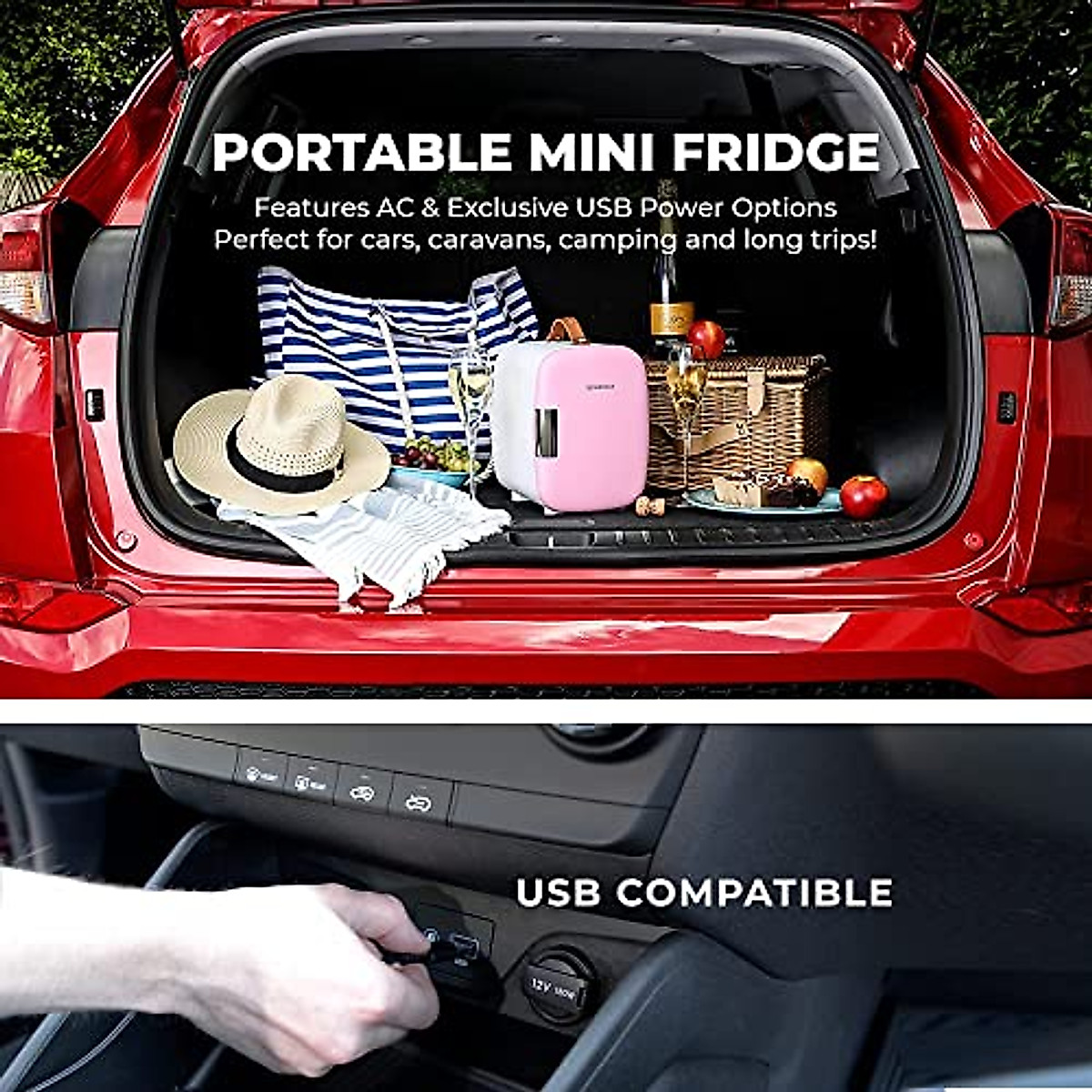 Subcold Pro4 Luxury Mini Fridge Cooler 4 Litre / 6 Cans AC & Exclusive USB ECO Power Option | Portable Small Refrigerator For The Office, Bedroom, Car, Travel, Skincare & Cosmetic (Pink)