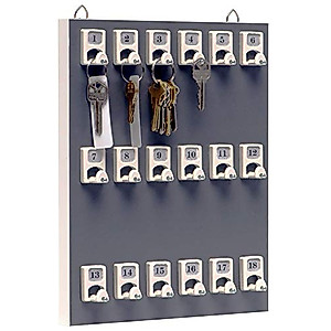 International Stand Company Key Rack, 18PGS with 18 Numbered Hooks for Small Businesses or Residential (21 Sets of Tag & Ring Included) - Made in USA