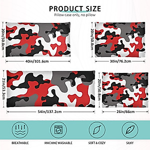 Red Grey Camouflage Pillowcase for Hair and Skin Body Pillow Cover Bed Pillow Cases Standard Size 20"X 26" Flannel Pillow Cases with Zipper for Sleeping