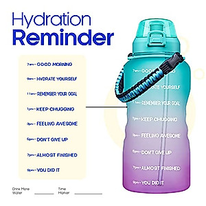 Giotto Large 1 Gallon Motivational Water Bottle with Paracord Handle & Removable Straw - Leakproof Tritan BPA Free Fitness Sports Water Jug with Time Marker-Green/Purple Gradient