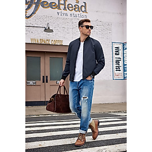 COOFANDY Men's Lightweight Bomber Jacket Fashion Windbreaker Fall Winter Front Zip Jackets Navy Blue L