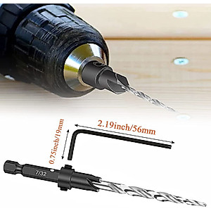 5 Pcs Countersink Drill Bits, Bestgle High Speed Steel Counter Sinker Drill Bits with Chamfering Combination for Woodworking, Imperial Hex Shank HSS Taper Bits 9/64", 3/16", 7/32", 11/64", 7/64"