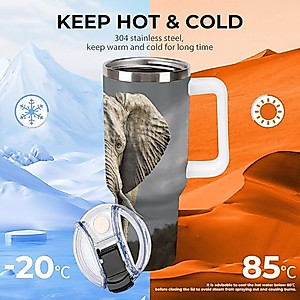 LLUTSNTH 40 Oz Vacuum Tumbler with White Handle Leakproof Insulated Tumbler 3D Elephant Stainless Steel Travel Mug with Lid And Straw Coffee Cup Cute Water Bottles Cup Holder Friendly