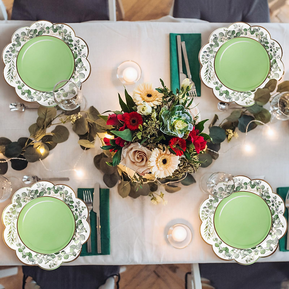 Suttmin Sage Green Paper Plates Sage Green Party Decorations Eucalyptus Disposable Dinner Plates 9 inch Greenery Floral Leaf for Bridal Shower Wedding Birthday(50 Pcs)