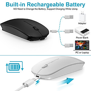 Bluetooth Wireless Mouse for MacBook Air Mac Pro Laptop Computer iPad Pad PC Optical Rechargeable Silent Mouse with Dual Mode Switch Mouse Bluetooth 5.2/3.0 and 2.4GHz USB Type-C Receiver (White)