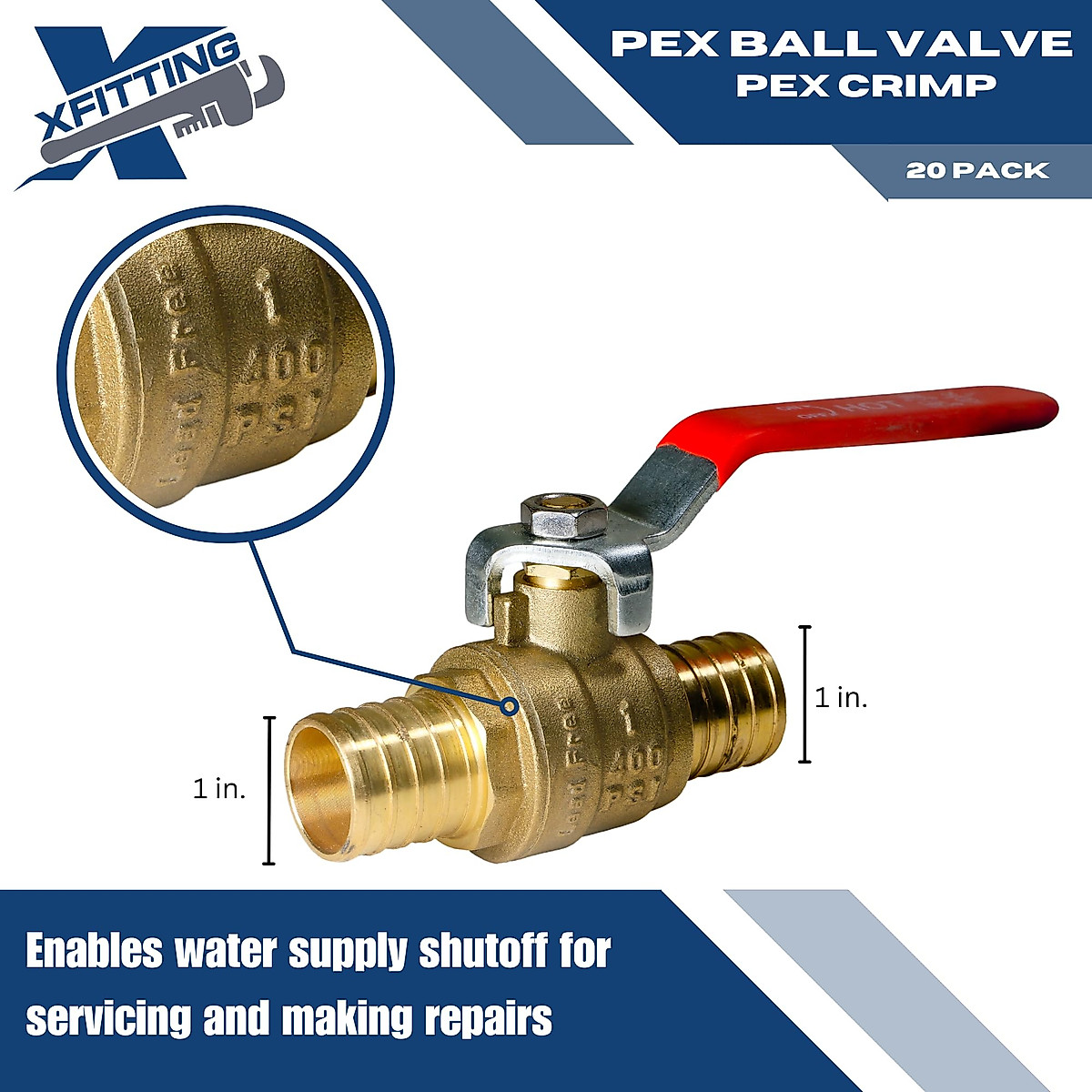 XFITTING 20 Pieces 1" Pex Ball Valve Hot/Red, 24-2-5=20X (20-Packs)
