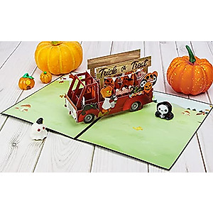 Ribbli Halloween Pop Up Card - 3D Greeting Card, Trick or Treat Card, Pumpkin Truck Card, Happy Halloween Card for Kids Grandson Granddaughter Boyfriend Son Daughter, with Envelope