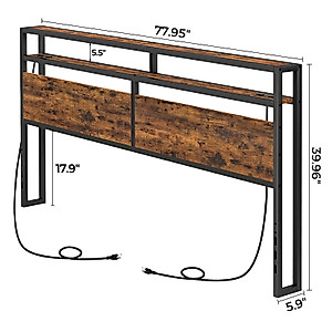 HOMCENES Headboard, Headboard for King Size, Storage Headboard with 2 Outlets and 4 USB Ports, Head Board with Storage Shelf, Height Adjustable, Stable and Sturdy, Comfortable Modern Headboard