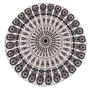 Shubhlaxmifashion Mandala Floor Pillow Cushion Seating Throw Cover Hippie Decorative Bohemian Ottoman Poufs, Pom Pom Pillow Cases,Boho Indian (32 Inches, Gold Black)