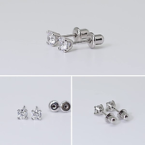 925 Sterling Silver Earrings Stud with Screwback Cubic Zirconia for Women Earring With Screw Backs CZ Hypoallergenic (CZ-White)