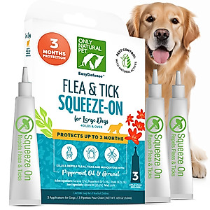 Only Natural Pet Flea and Tick Control for Large Breed Dogs (Over 40 lbs) - EasyDefense Flea & Tick Herbal Squeeze-On Drops - 3 Month Supply
