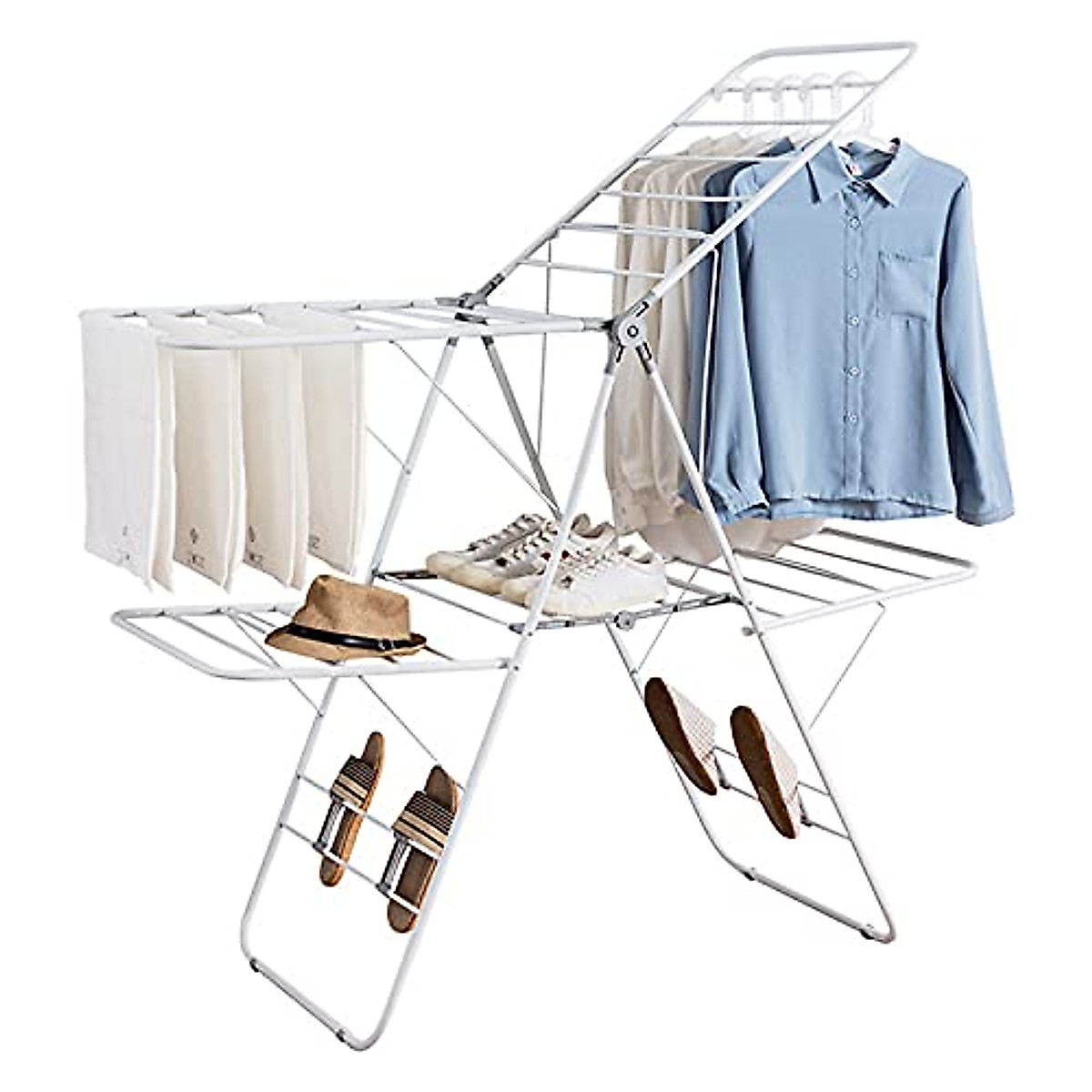 Foldable Clothes Airer, Large 2 Layer Drying Rack Clothes Drier, Portable Adjustable Clothes Horses Suitable for Indoor Shirts Pants Towels Shoes and Quilts