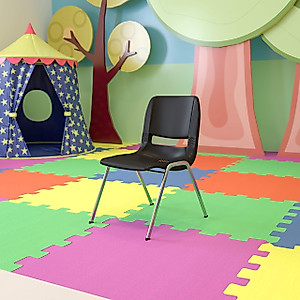 BizChair Kid's Black Ergonomic Shell Stack Chair - Chrome Frame and 14" H Seat