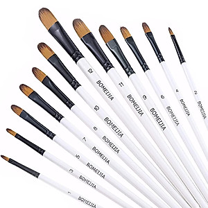 GETHPEN Filbert Paint Brushes Set, 12 PCS Artist Brush for Acrylic Oil Watercolor Gouache Artist Professional Painting Kits with Synthetic Nylon Tips