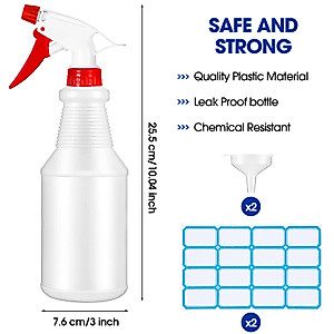 18 Pack Spray Bottles 16 Oz Plastic Spray Bottles Refillable Empty Spray Bottles Clear Spray Bottle with Label Funnels and Adjustable Nozzle Spray Bottle for Cleaning Solutions, Hair Spray