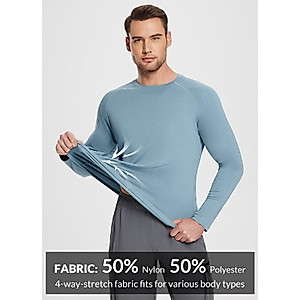 BALEAF Men's UPF 50+ Long Sleeve Shirts Soft Rash Guard Breathable Lightweight Workout Running Hiking Tops Light Blue L
