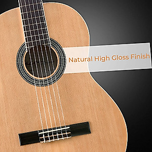ADM Full Size Classical Nylon Strings Acoustic Guitar 39 Inch Classic Guitarra Starter Bundle for Adult with Free Lessons, Gig Bag, Tuner, Footstool, Kids Student Beginner Kits, Nature
