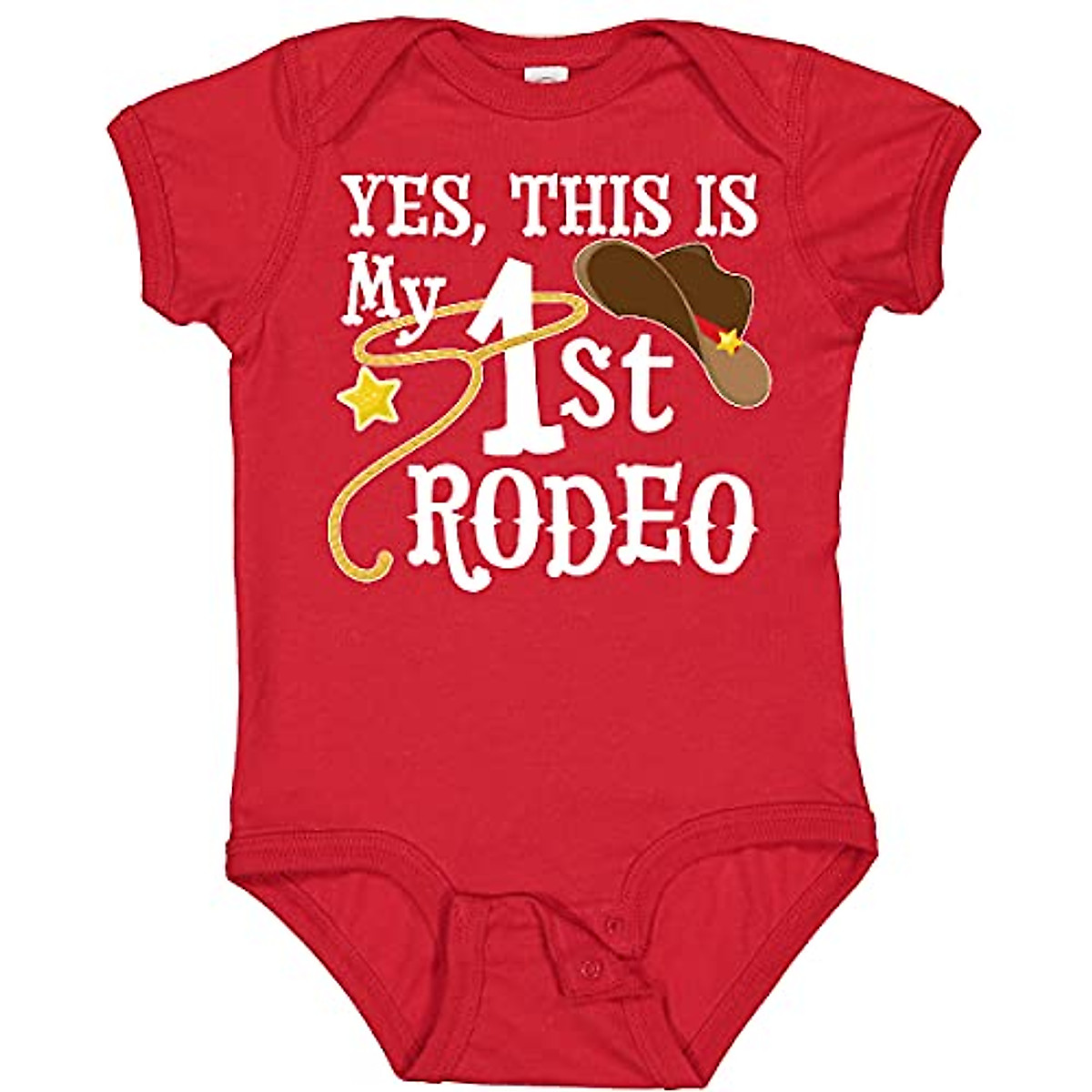 inktastic Yes, This is My 1st Rodeo- Cowboy Hat with Red Band, Lasso Baby Bodysuit 12 Months Red 35612